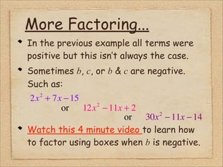 Topic 2 factoring trinomials part 1 | PPT