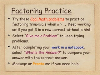 Topic 2 factoring trinomials part 1 | PDF
