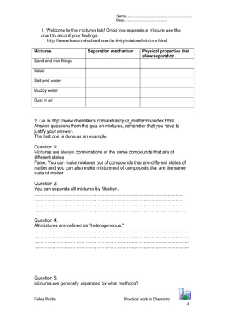 Topic 2. Mixtures Activities | DOC