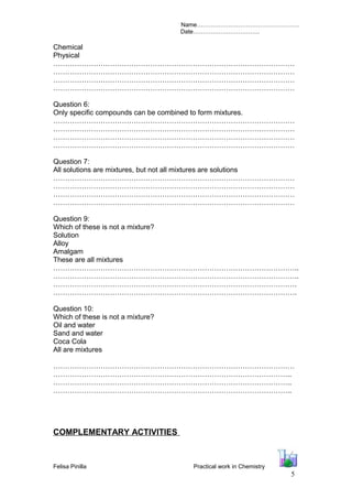Topic 2. Mixtures Activities | DOC