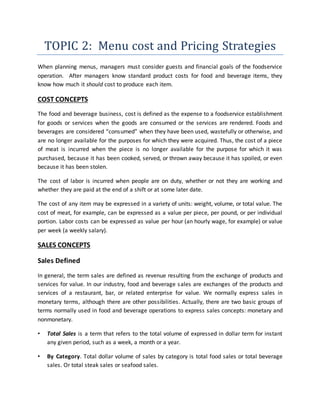 TOPIC 2: Menu cost and Pricing Strategies | DOCX
