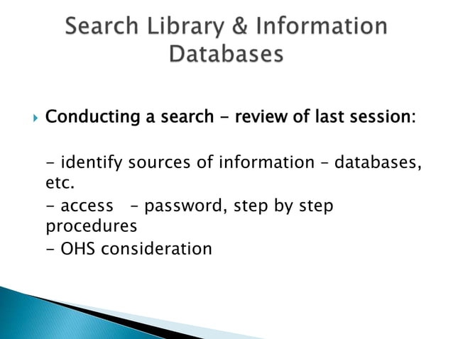 Search Library and Information Databases : Constructing searches | PPT