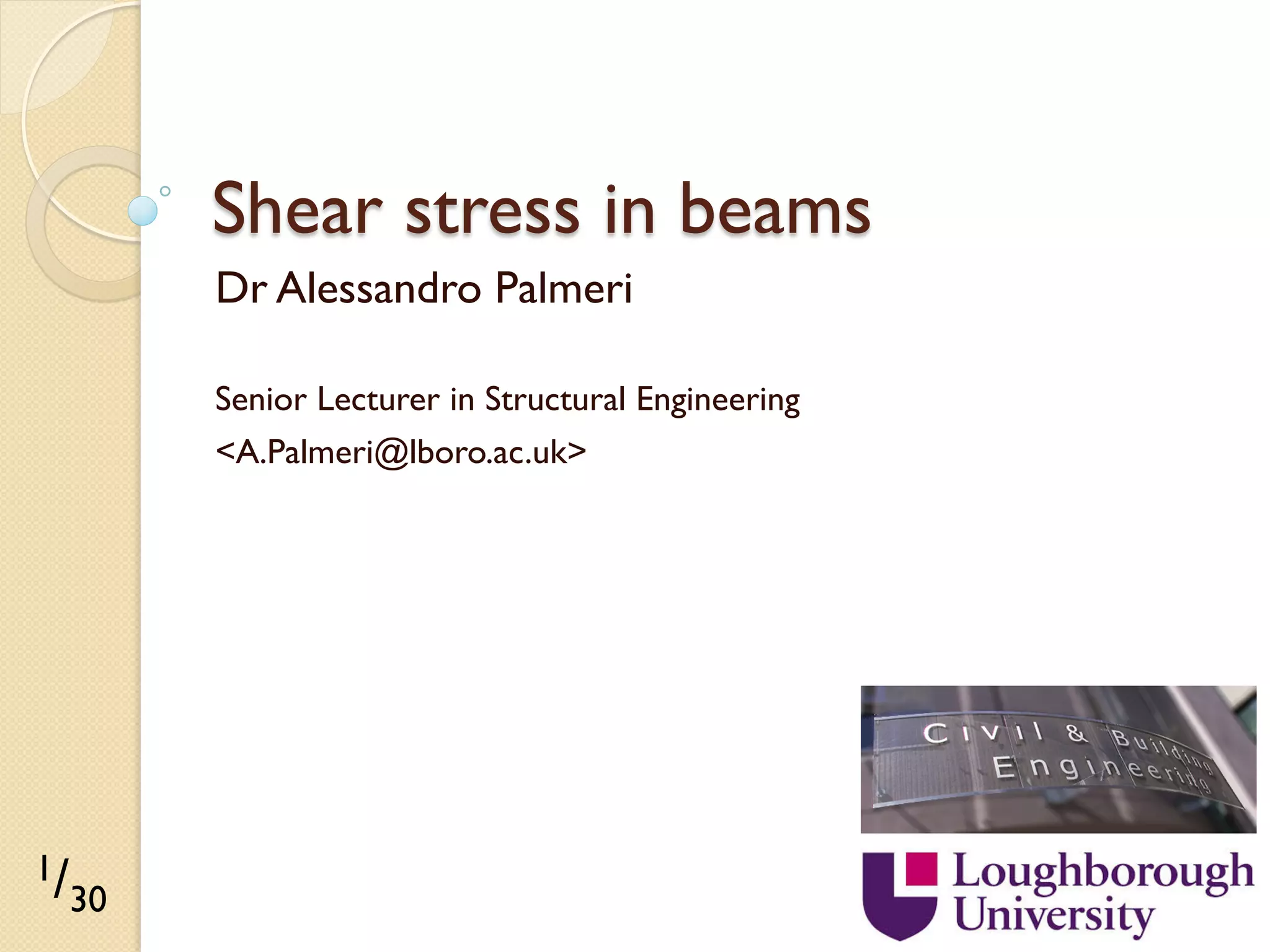Structural Mechanics: Shear stress in Beams (1st-Year) | PDF