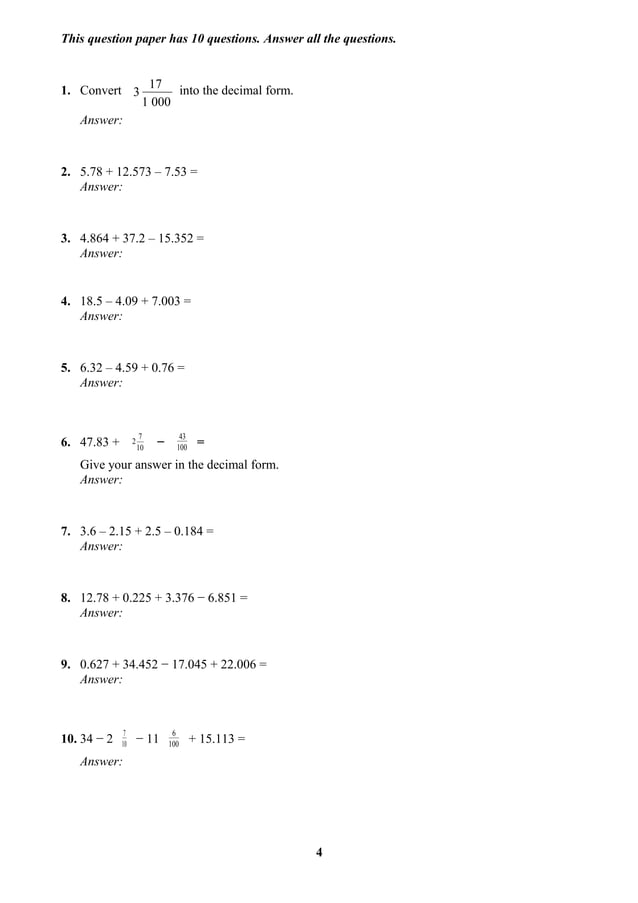 Topic 3 decimals | PDF