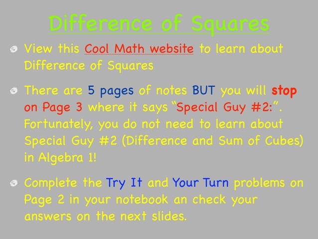 Module 10 Topic 3 factoring perfect square & difference of square | PPT
