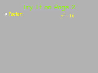 Module 10 Topic 3 factoring perfect square & difference of square | KEY