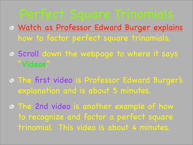 Topic 3 factoring perfect square & difference of square | PPT