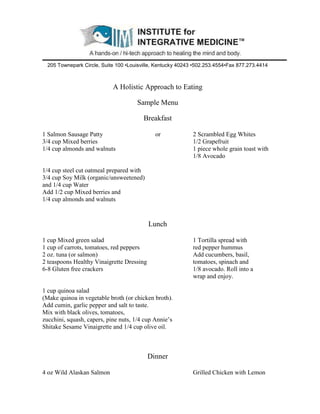 Topic 3 holistic approach to eating - handout 3 sample menu | PDF