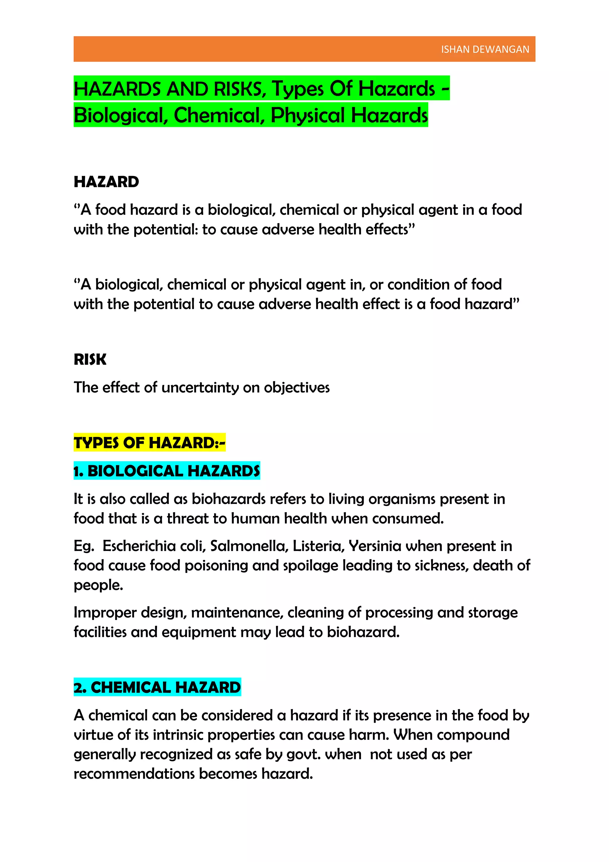 Hazards and risks, management of hazard, control of parameters | PDF
