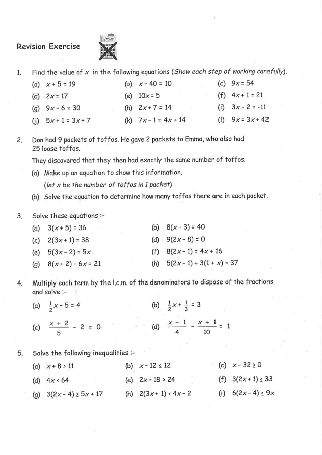Topic 3 equations and inequations | PDF