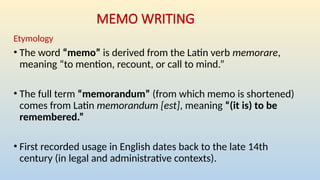 Topic 3 ( Memo and Report WritingAND TEAM | PPTX