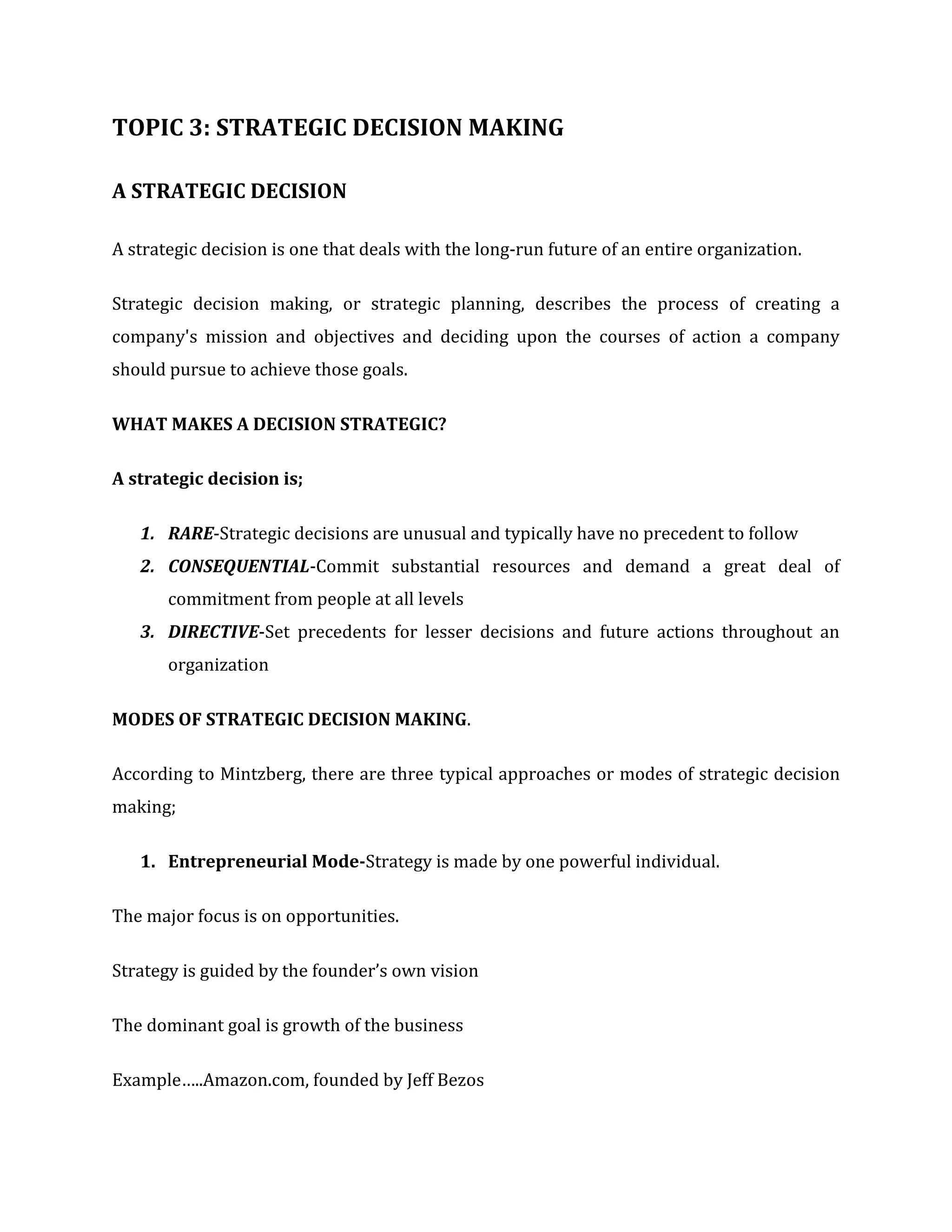 Topic 3 strategic decision making | DOCX