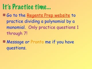Topic 4 dividing a polynomial by a monomial | KEY | Physics | Science