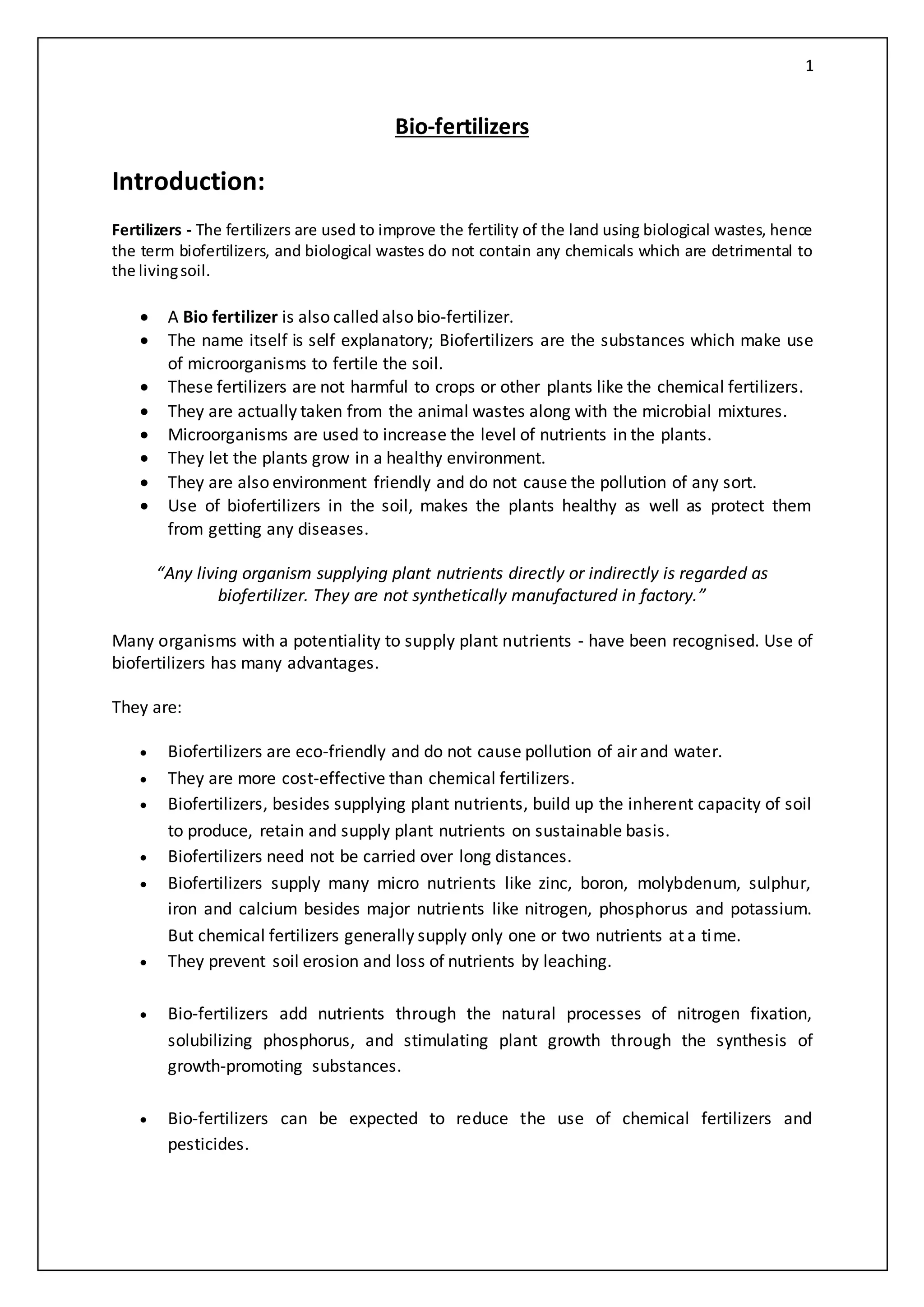 Bio-fertilizers | DOCX