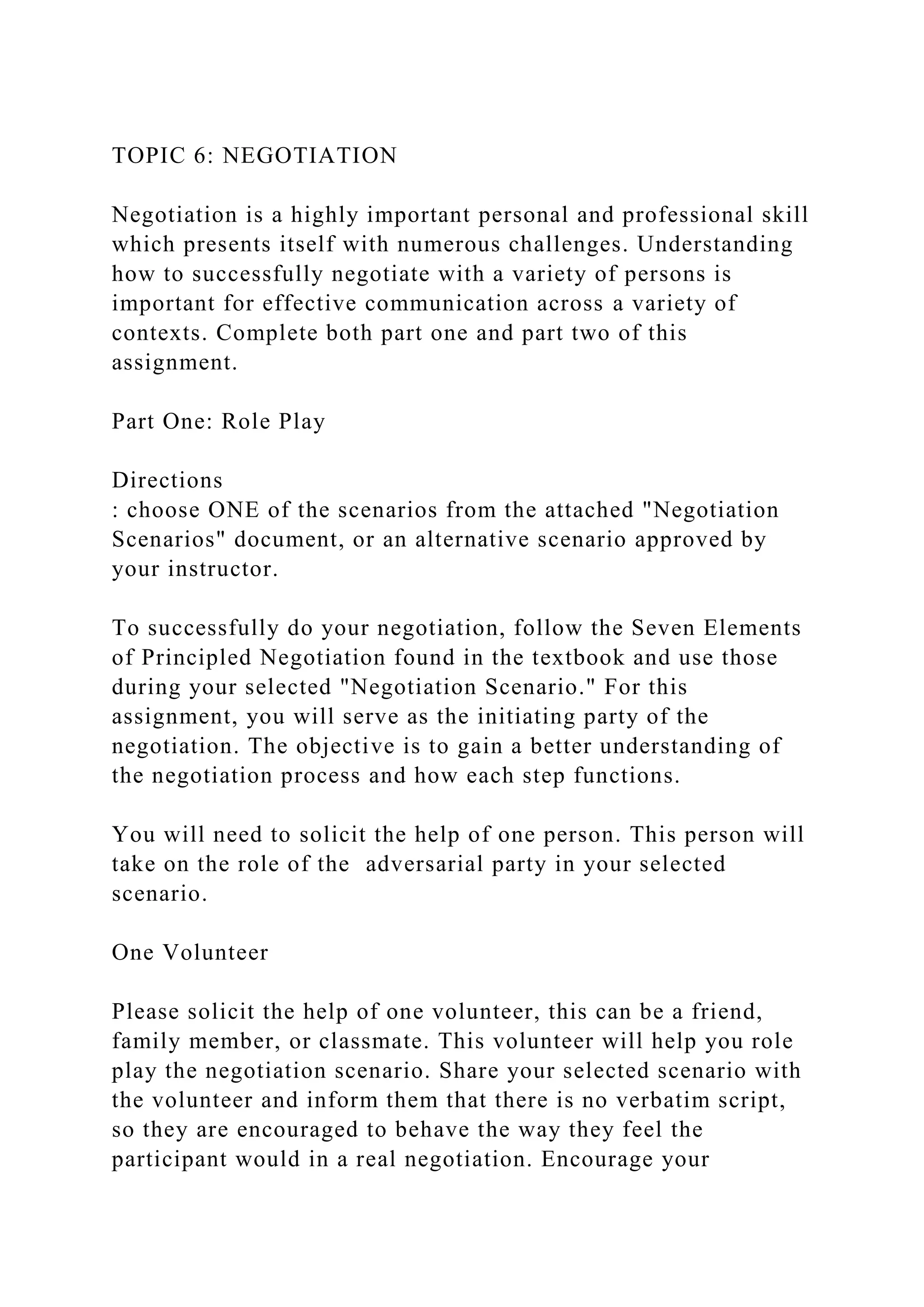 TOPIC 6 NEGOTIATIONNegotiation is a highly important personal a.docx