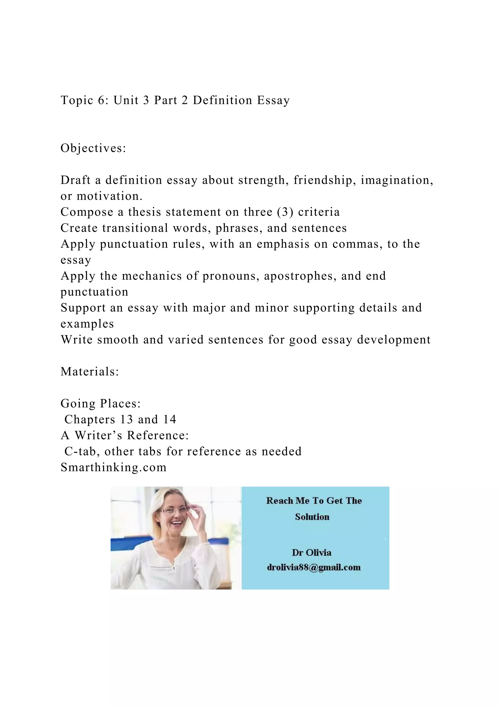 Topic 6 Unit 3 Part 2 Definition EssayObjectivesDraft .docx