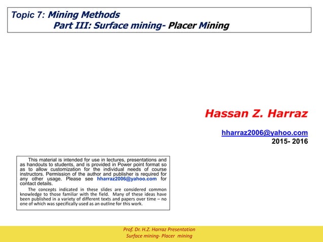 Topic 7-mining methods-part iii -surface mining- placer mining | PDF | Geology | Science