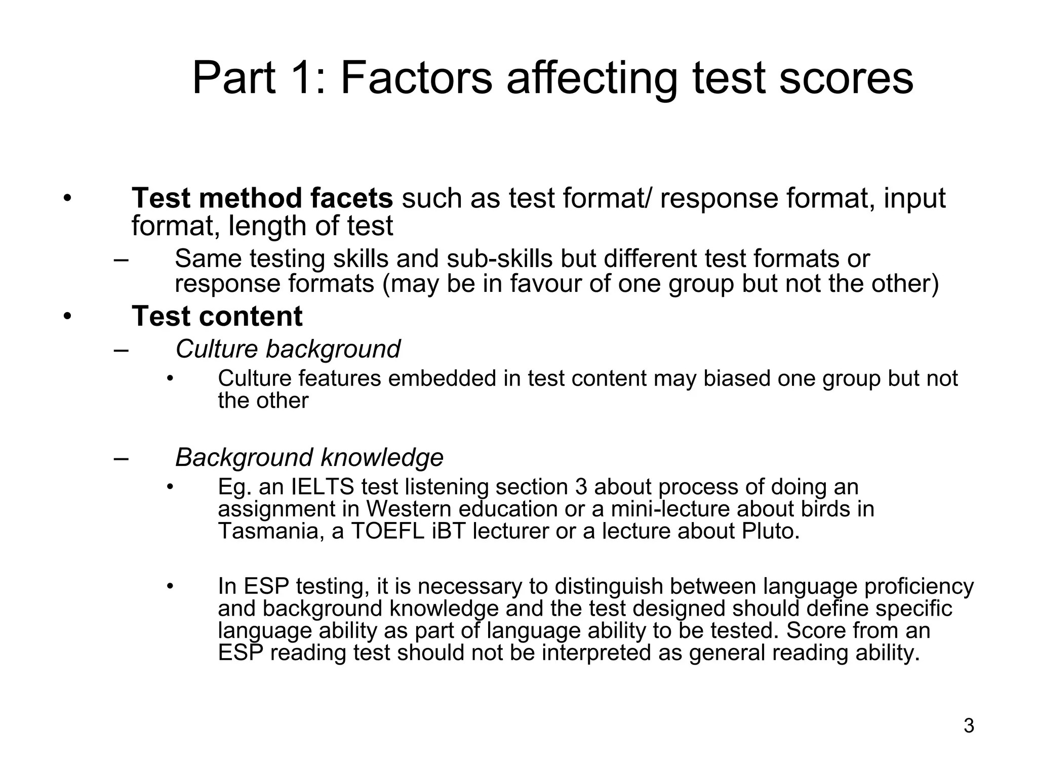 Factors affecting test scores and test evaluation in class | PPT