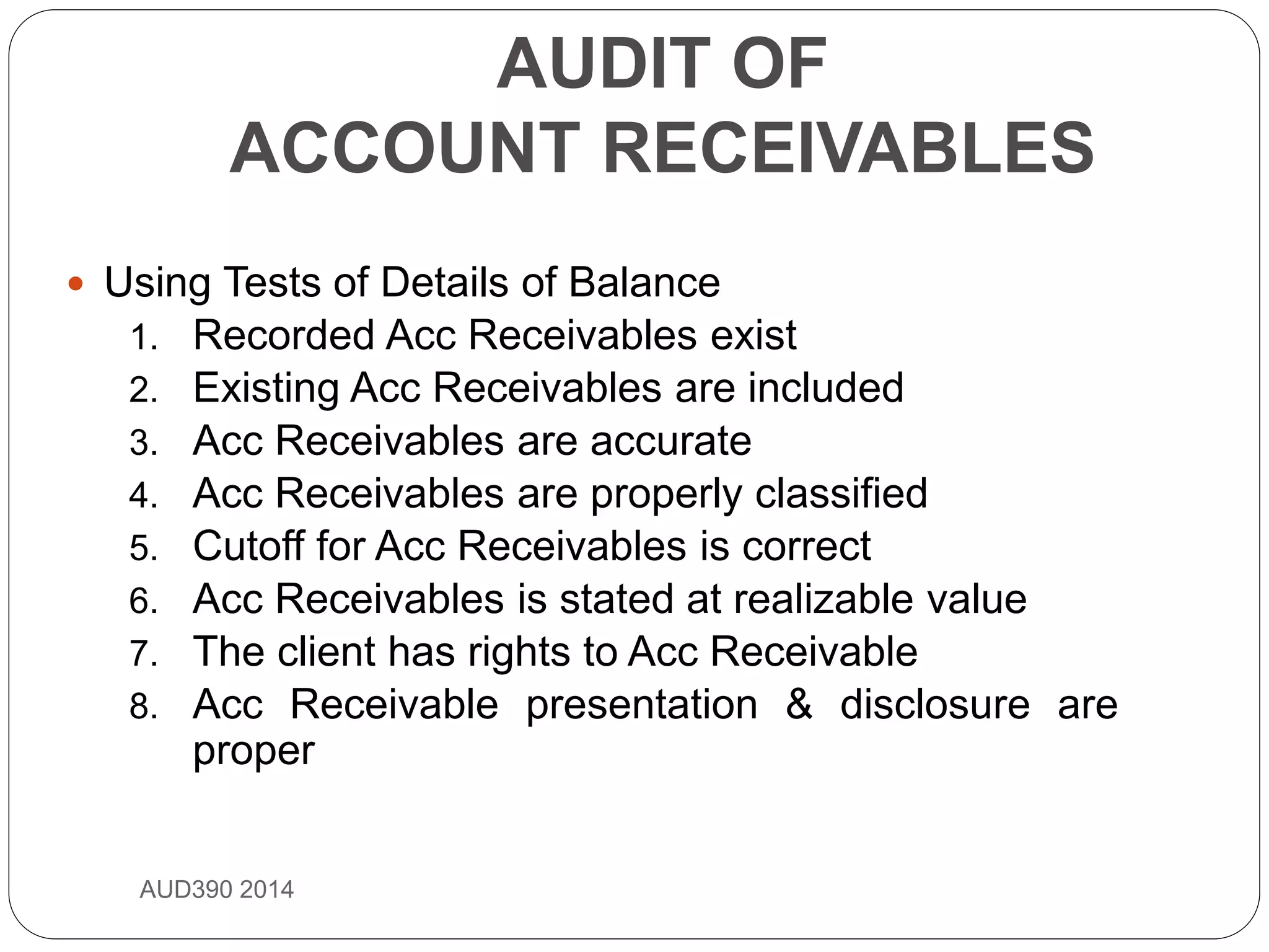 Topic 8 audit of revenue & receipts cycle + acc receivable | PPTX