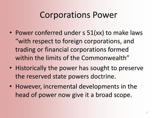 Constitutional Law - Corporations power | PPT