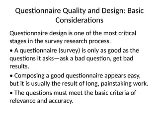Topic 8 Questionnaire Designing -explore the essential principles ...