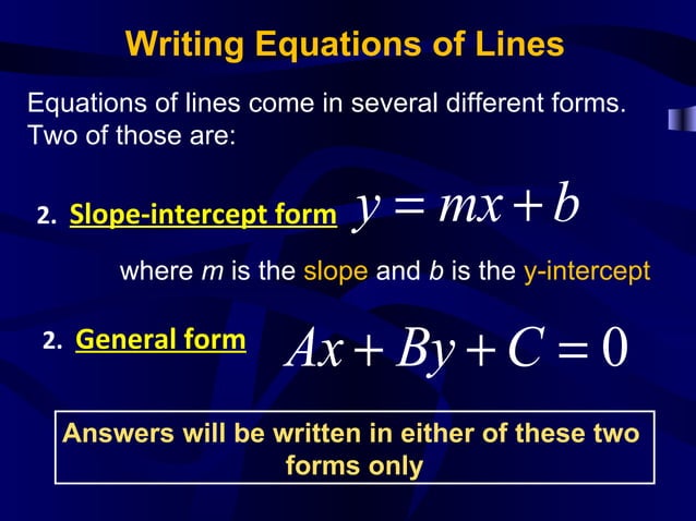 Topic 8 (Writing Equations Of A Straight Lines) | PPT