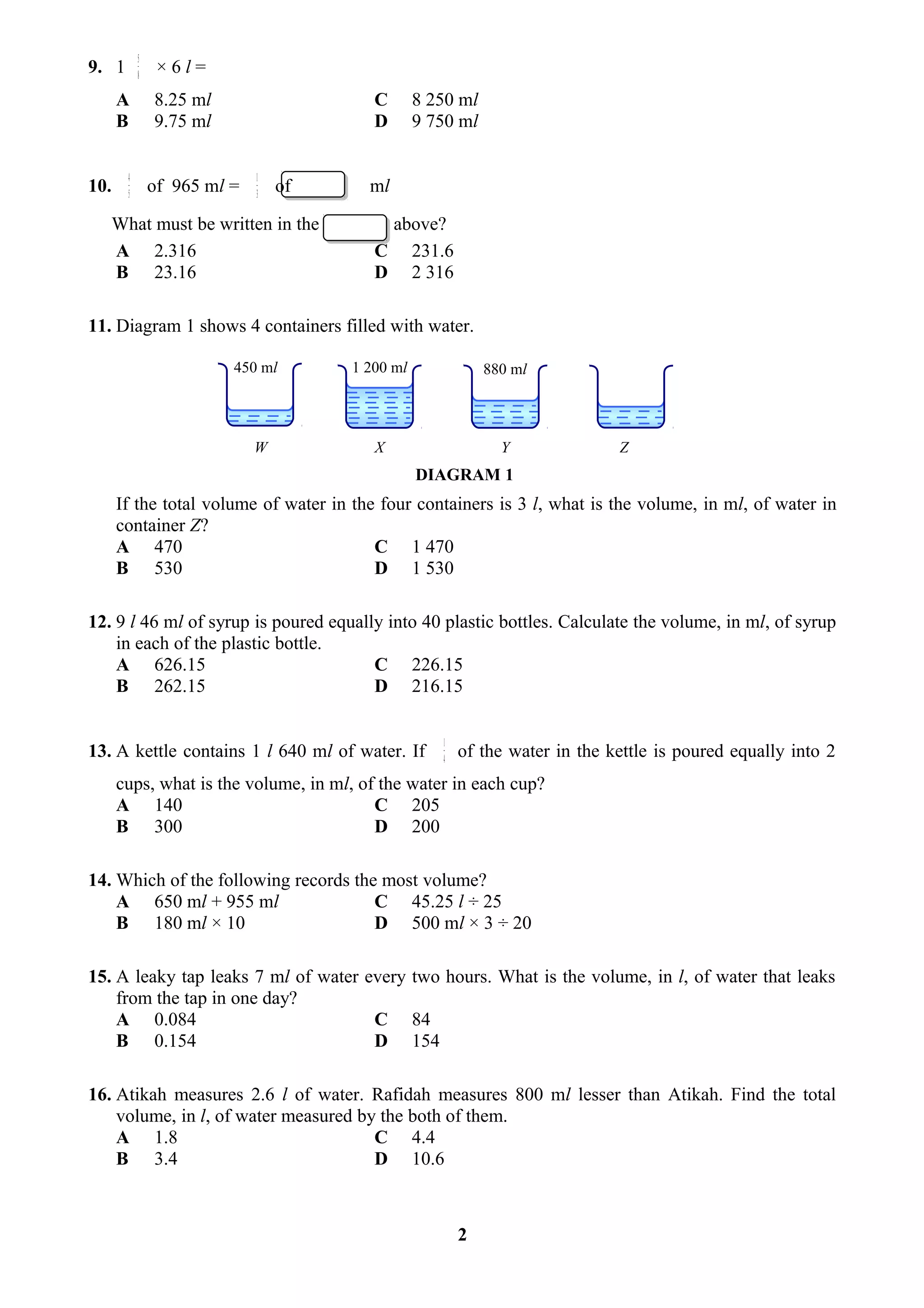 Topic 9 volume of liquid | DOC