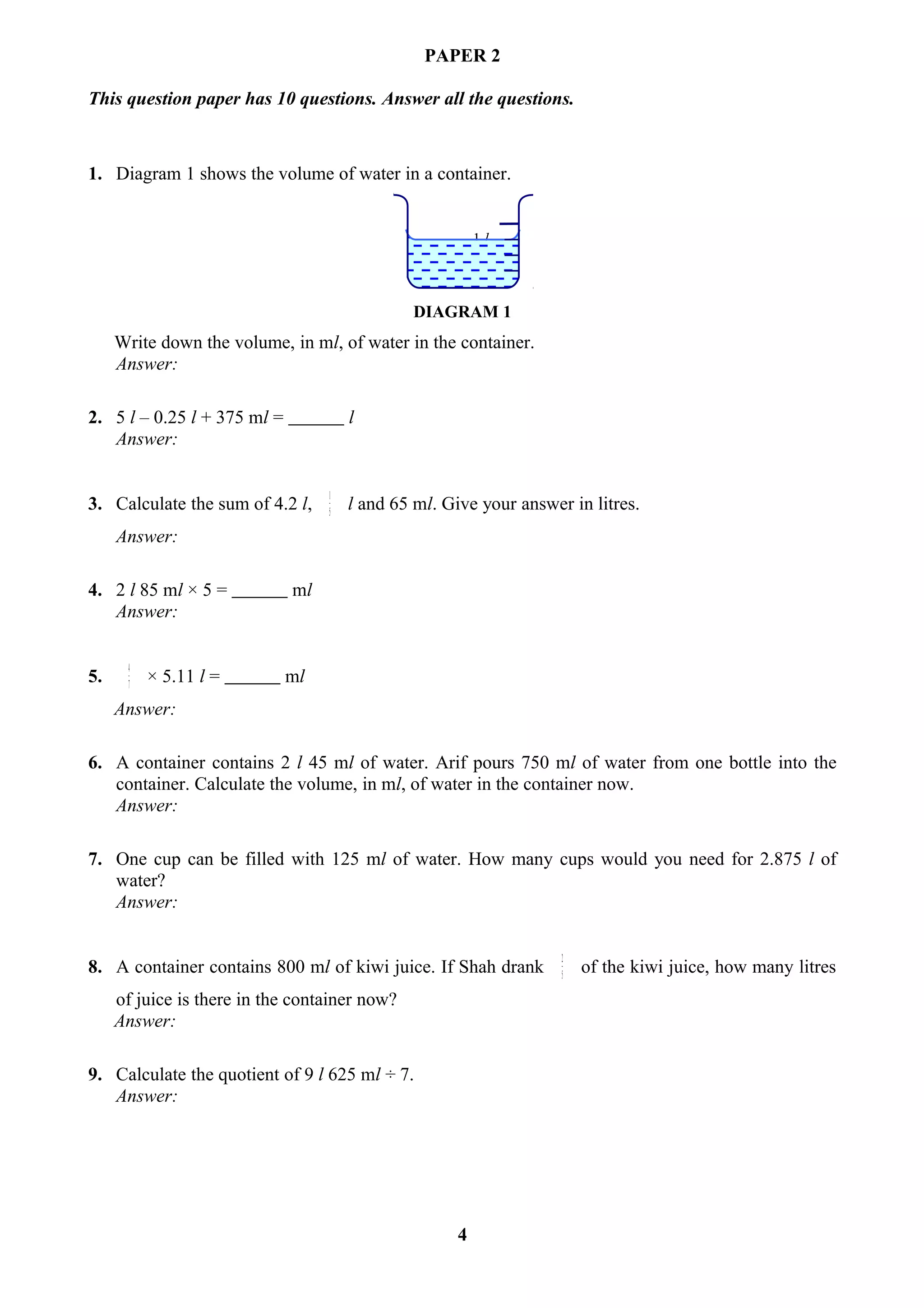 Topic 9 volume of liquid | DOC