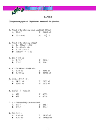 Topic 9 volume of liquid | DOC