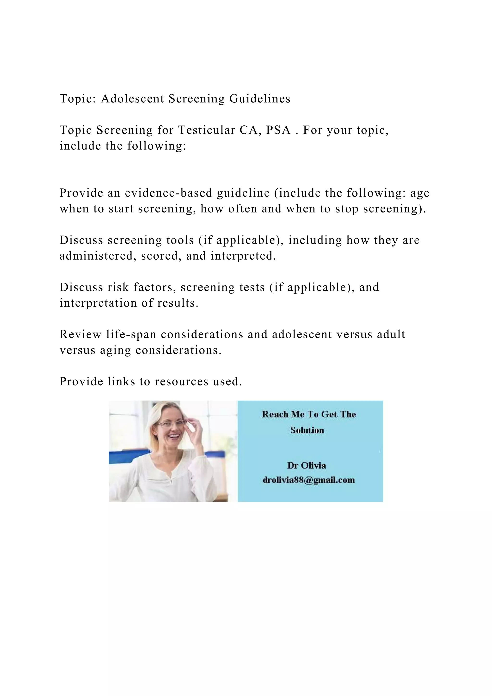 Topic Adolescent Screening GuidelinesTopic Screening for Test.docx