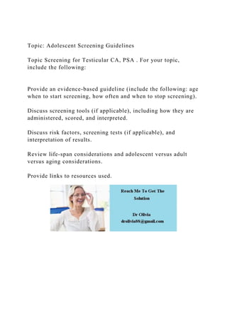Topic Adolescent Screening GuidelinesTopic Screening for Test.docx