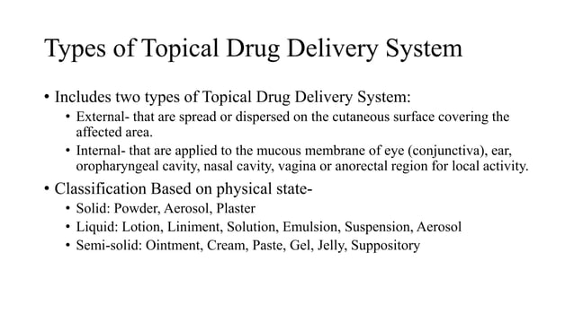 Topical Drug Delivery System | PPTX | Skin Care | Beauty