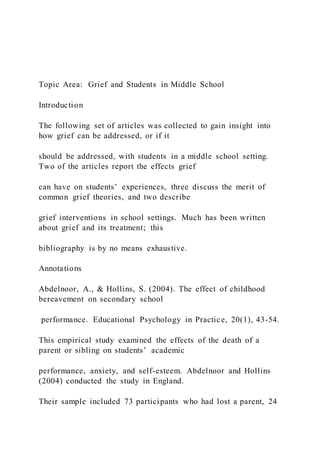 Topic area grief and students in middle school introduct | DOCX