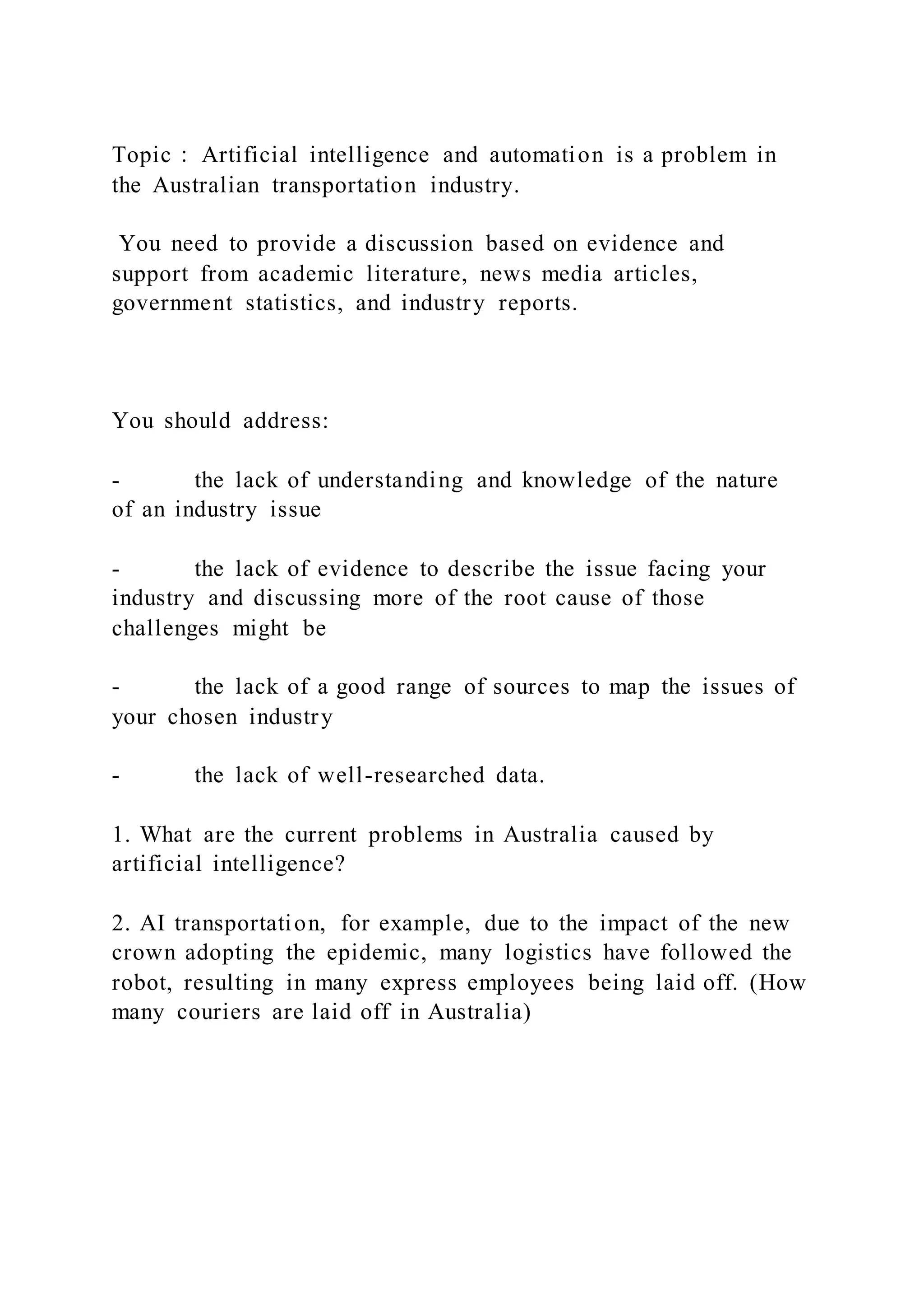 Topic： artificial intelligence and automation is a problem in the au | PDF