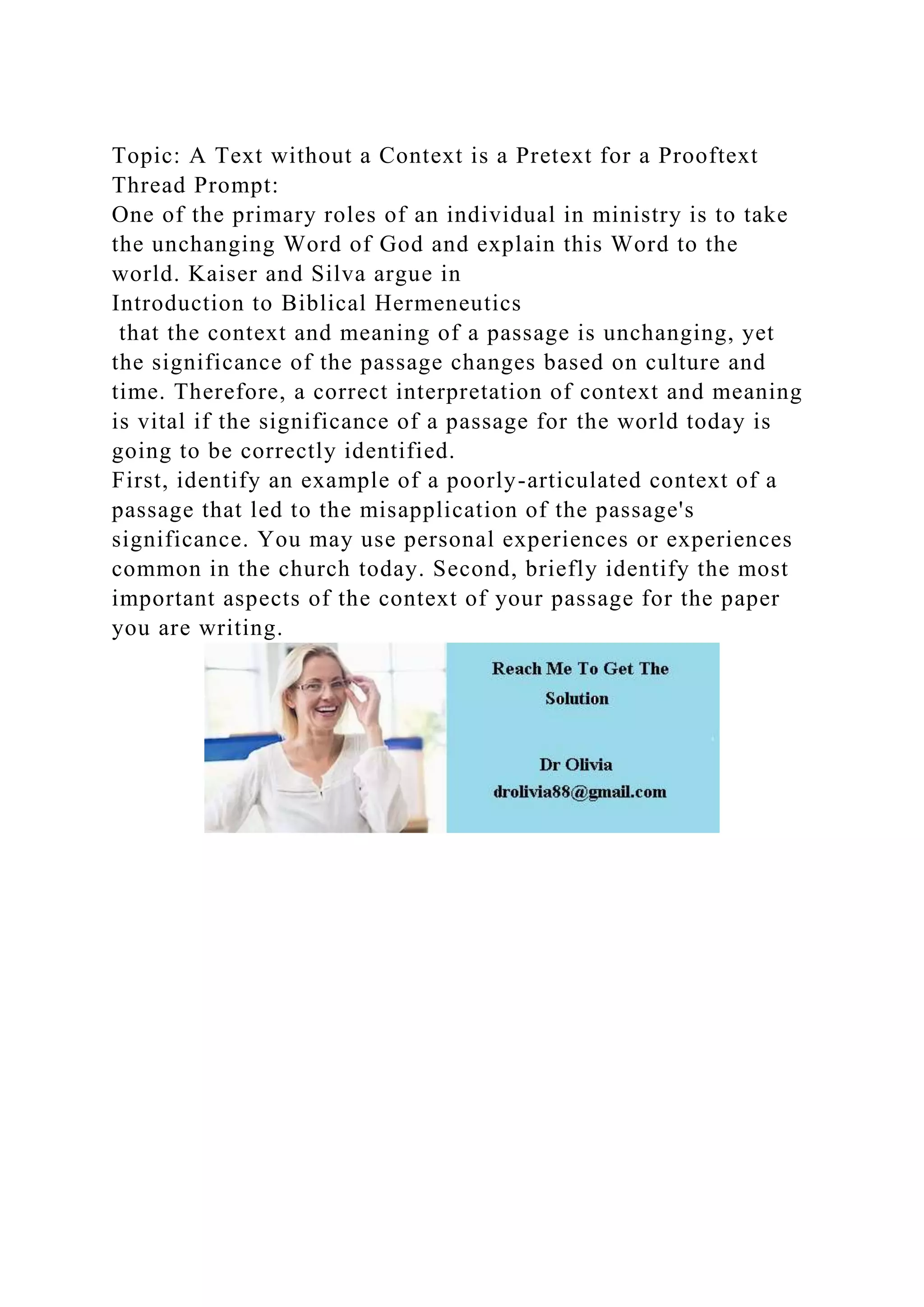 Topic A Text without a Context is a Pretext for a ProoftextThread.docx