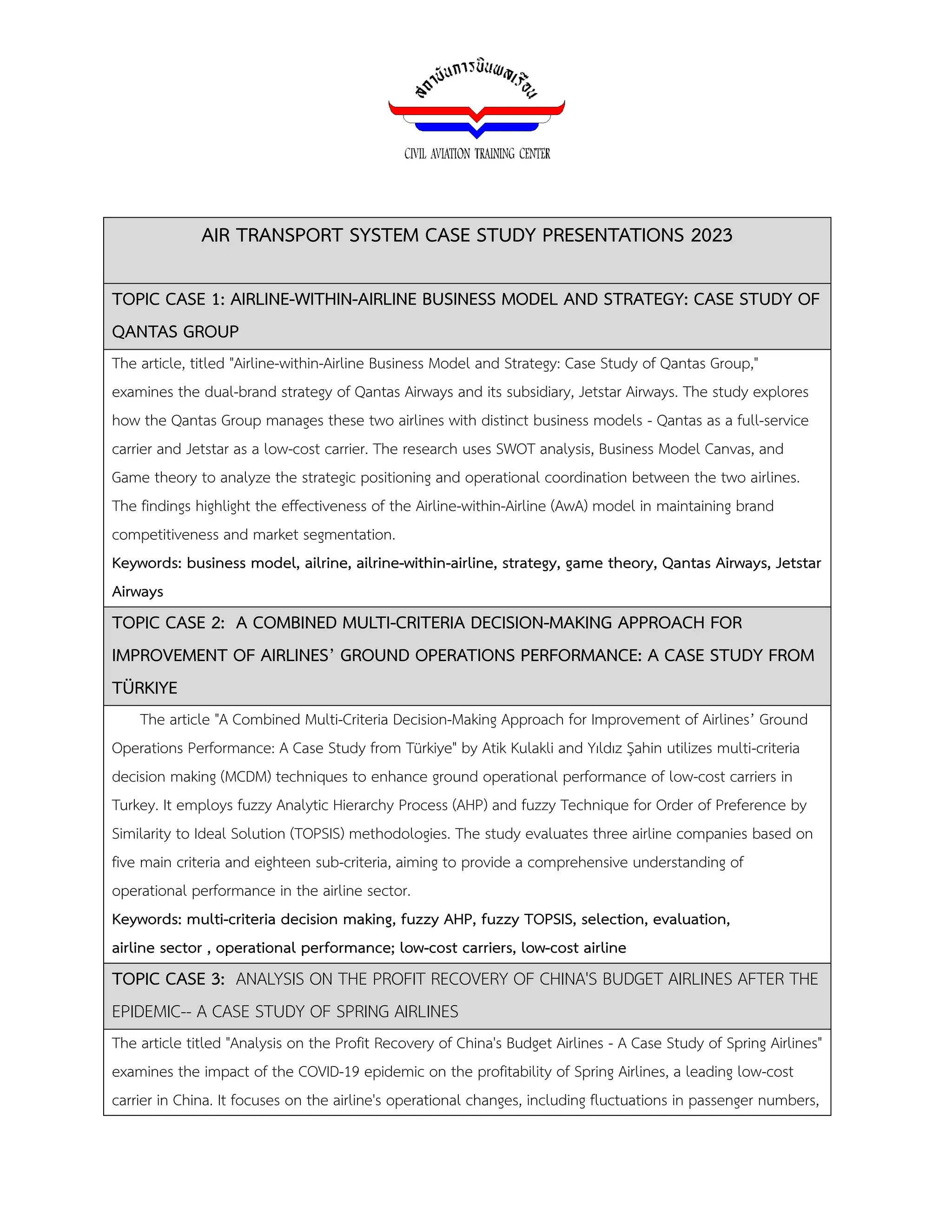 Air Transport Case Study Reveiw by CATC 2023 | PDF