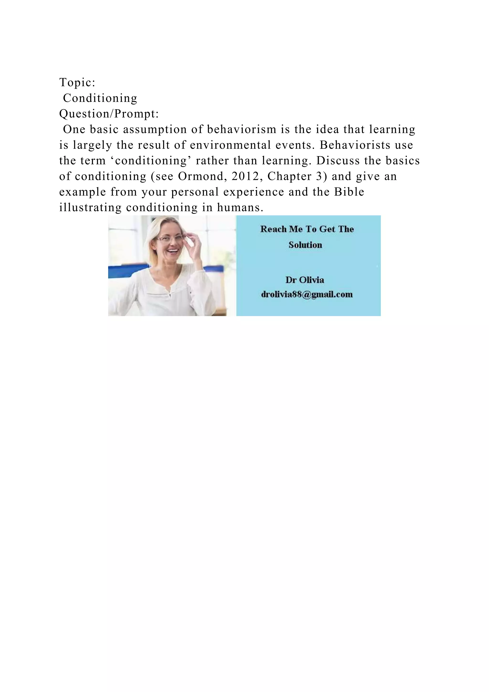 Topic ConditioningQuestionPrompt One basic assumption of be.docx