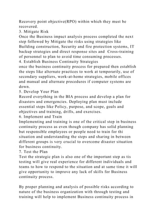 Topic Describe each of the elements of a Business Continuity Plan .docx ...