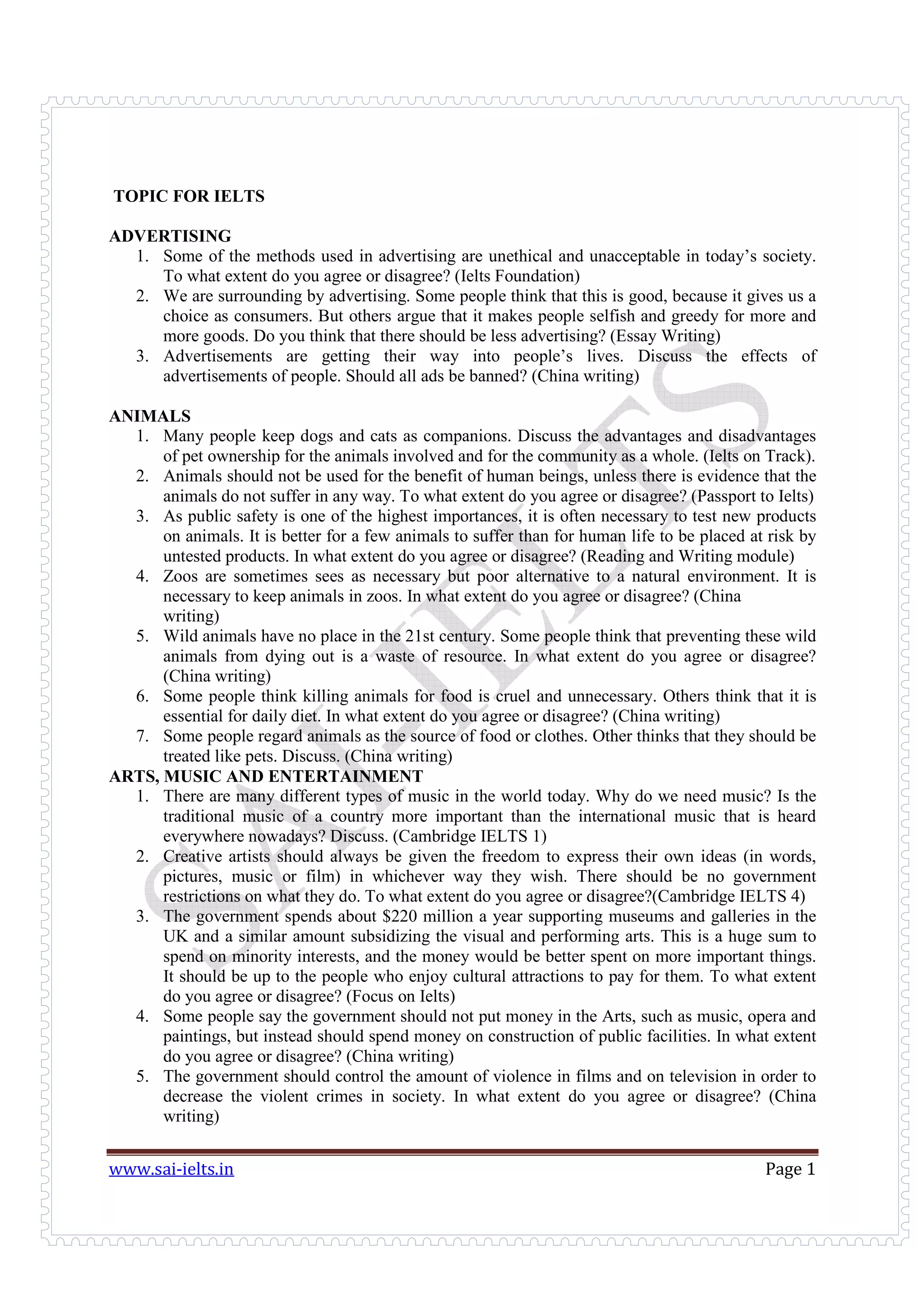 Topic for ielts writing | PDF