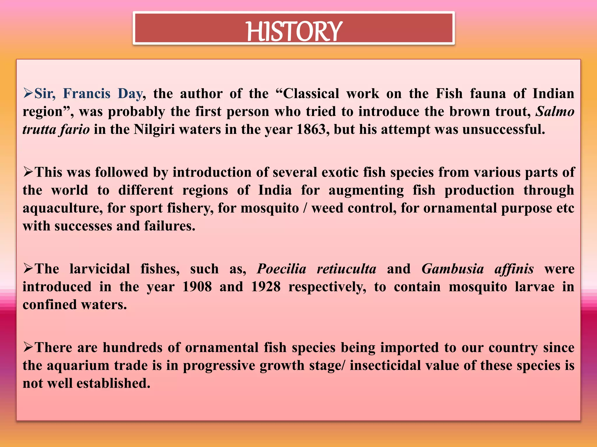 INTRODUCTION OF EXOTIC FISH SPECIES | PPTX