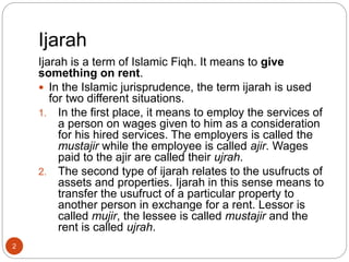 Topic iv. ijarah and other non participatroty modes of islamic finance ...