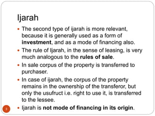 Topic iv. ijarah and other non participatroty modes of islamic finance ...