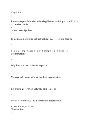 Topic ListSelect a topic from the following list on which you w.docx