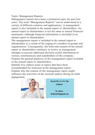 Topic Management ReportsManagement reports have been a prominent .docx