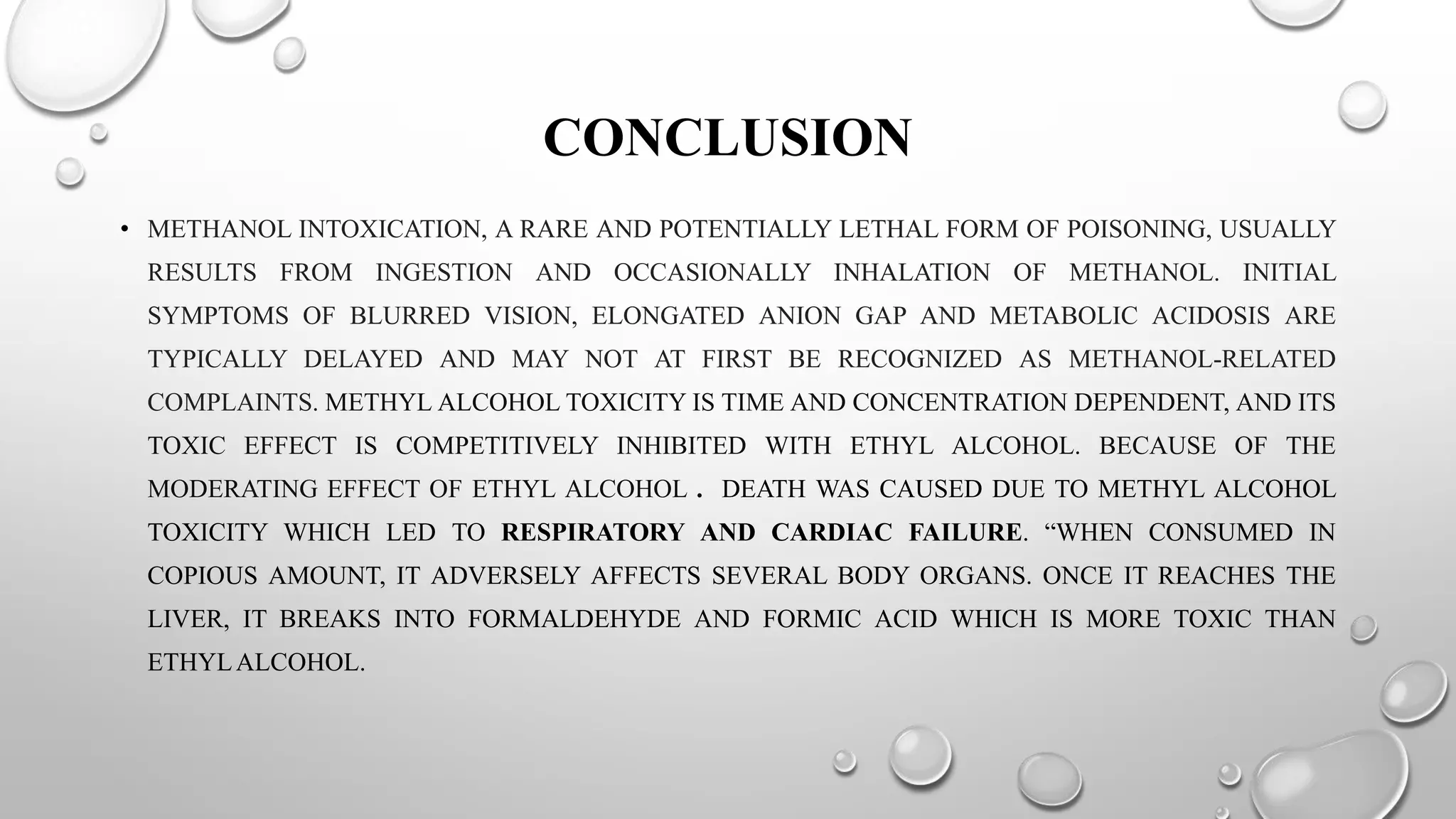 analysis of methanol in case of death to denatured alcohol | PPTX