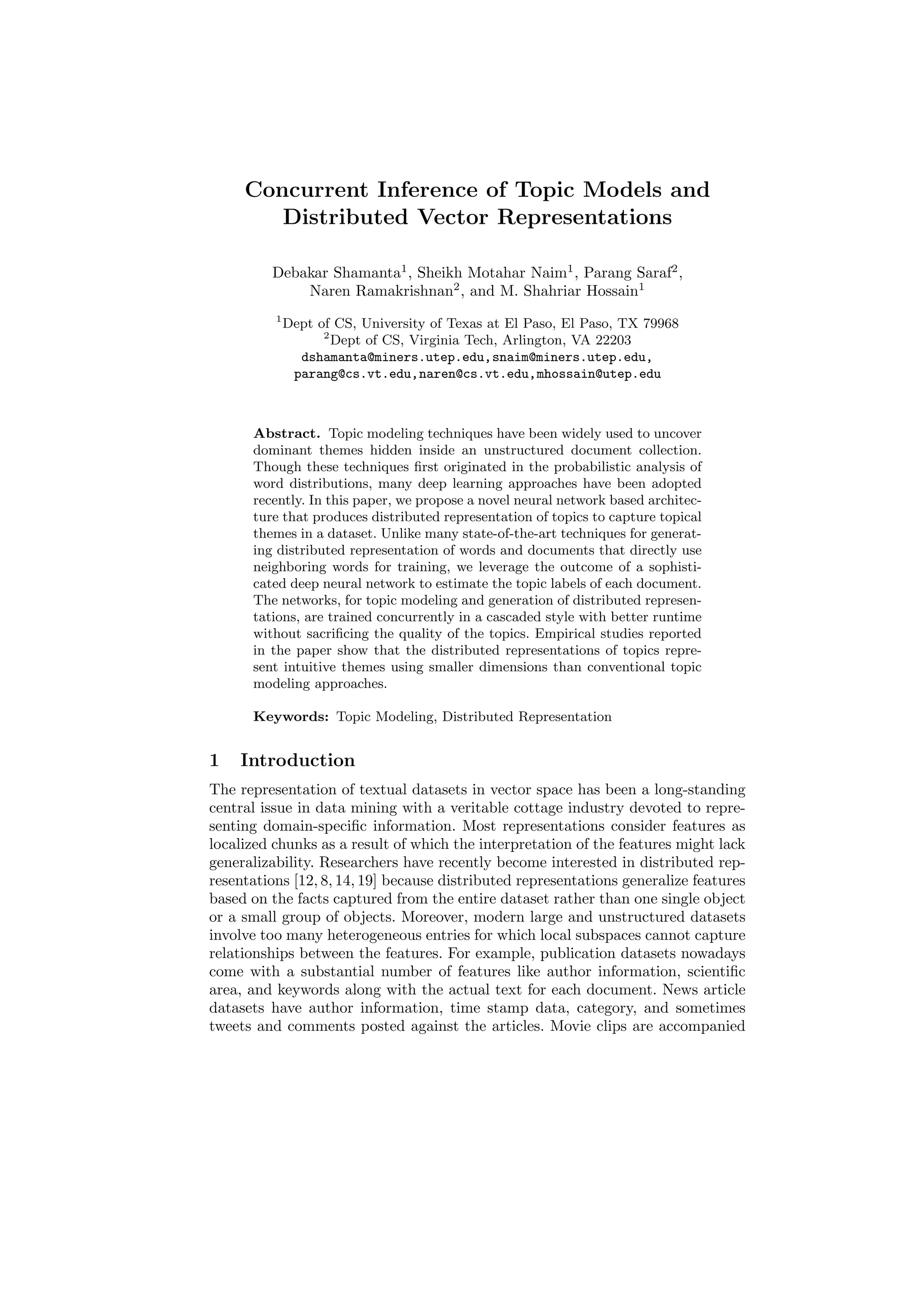 Concurrent Inference of Topic Models and Distributed Vector Representations | PDF