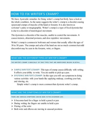 Ayurvedic Treatment To Fix Writer's Cramp | DOCX