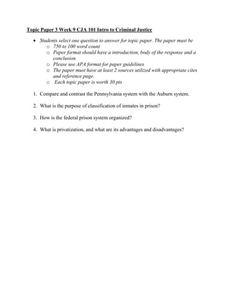 Topic paper 3 week 9 cja 101 intro to cj | DOCX