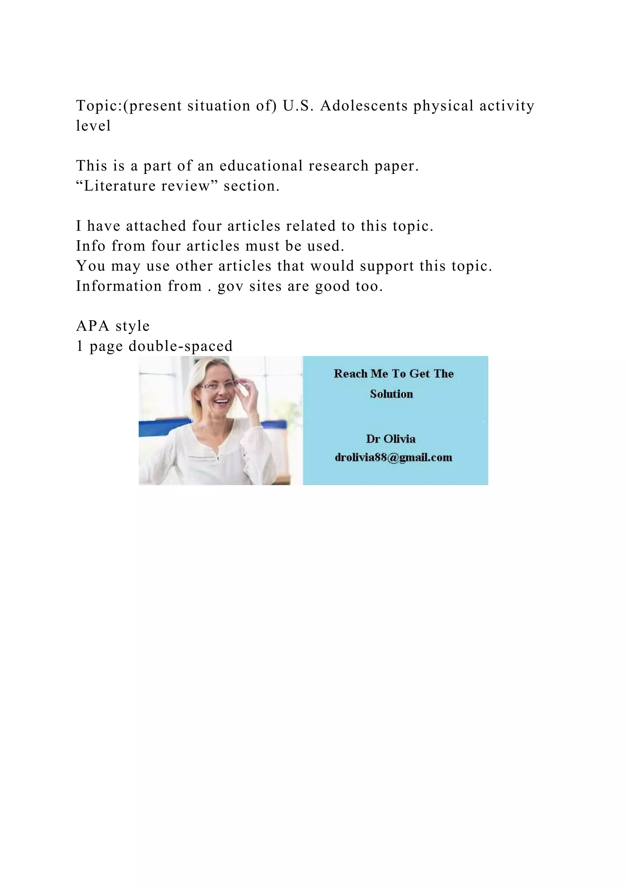 Topic(present situation of) U.S. Adolescents physical activity leve.docx