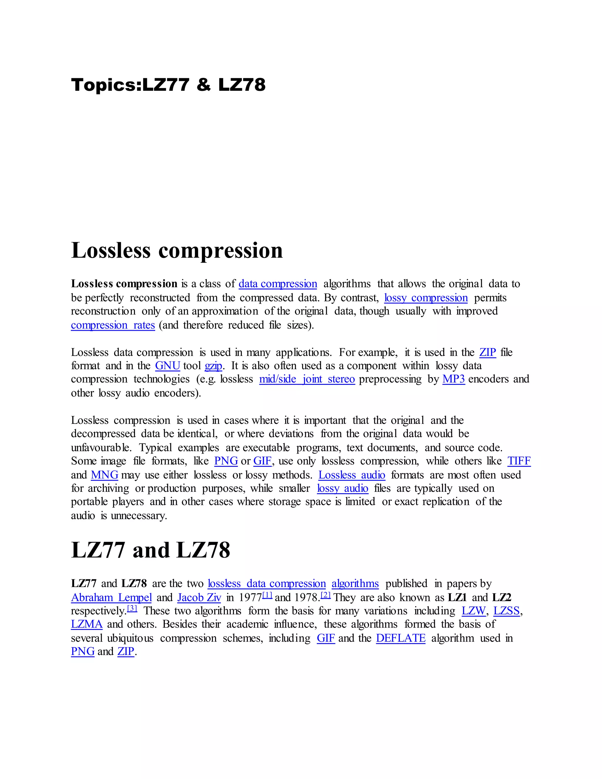 Topics:LZ77 & LZ78 | PDF